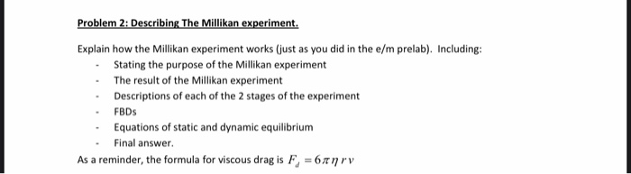 Solved Problem 2: Describing The Millikan experiment. | Chegg.com