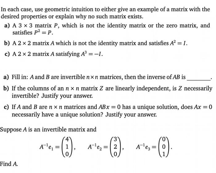 Solved In each case, use geometric intuition to either give | Chegg.com