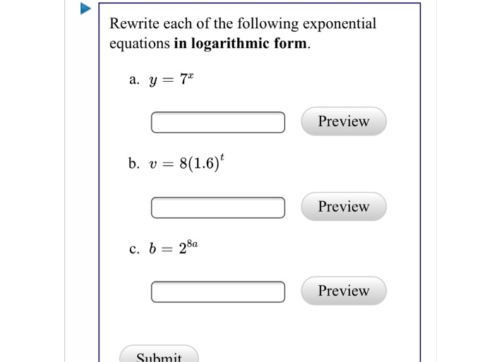 Solved Rewrite each of the following exponential equations | Chegg.com