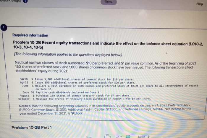 Solved WUN Saved Help Required information Problem 10-2B | Chegg.com