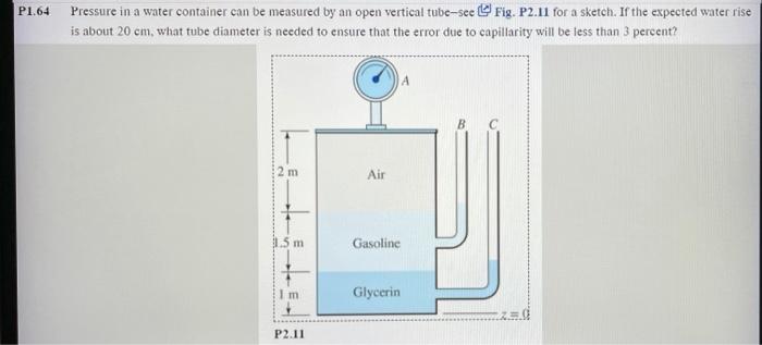 Solved P1.64 Pressure in a water container can be measured | Chegg.com