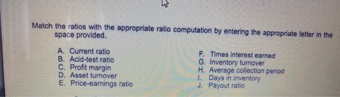 Solved Match the ratios with the appropriate ratio | Chegg.com