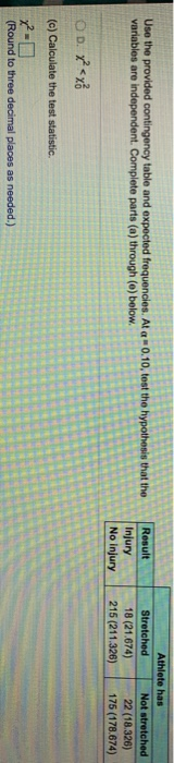 Solved Use the provided contingency table and expected | Chegg.com