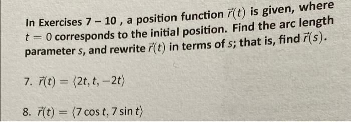 Solved In Exercises 7-10, a position function r(t) is given, | Chegg.com