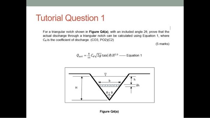 Solved Tutorial Question 1 For a triangular notch shown in | Chegg.com