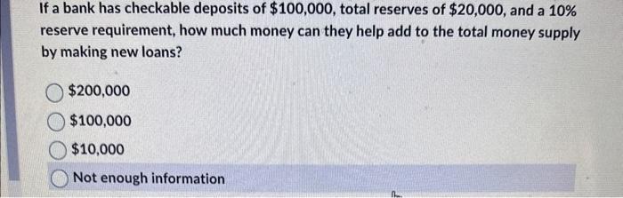 Solved If a bank has checkable deposits of $100,000, total | Chegg.com
