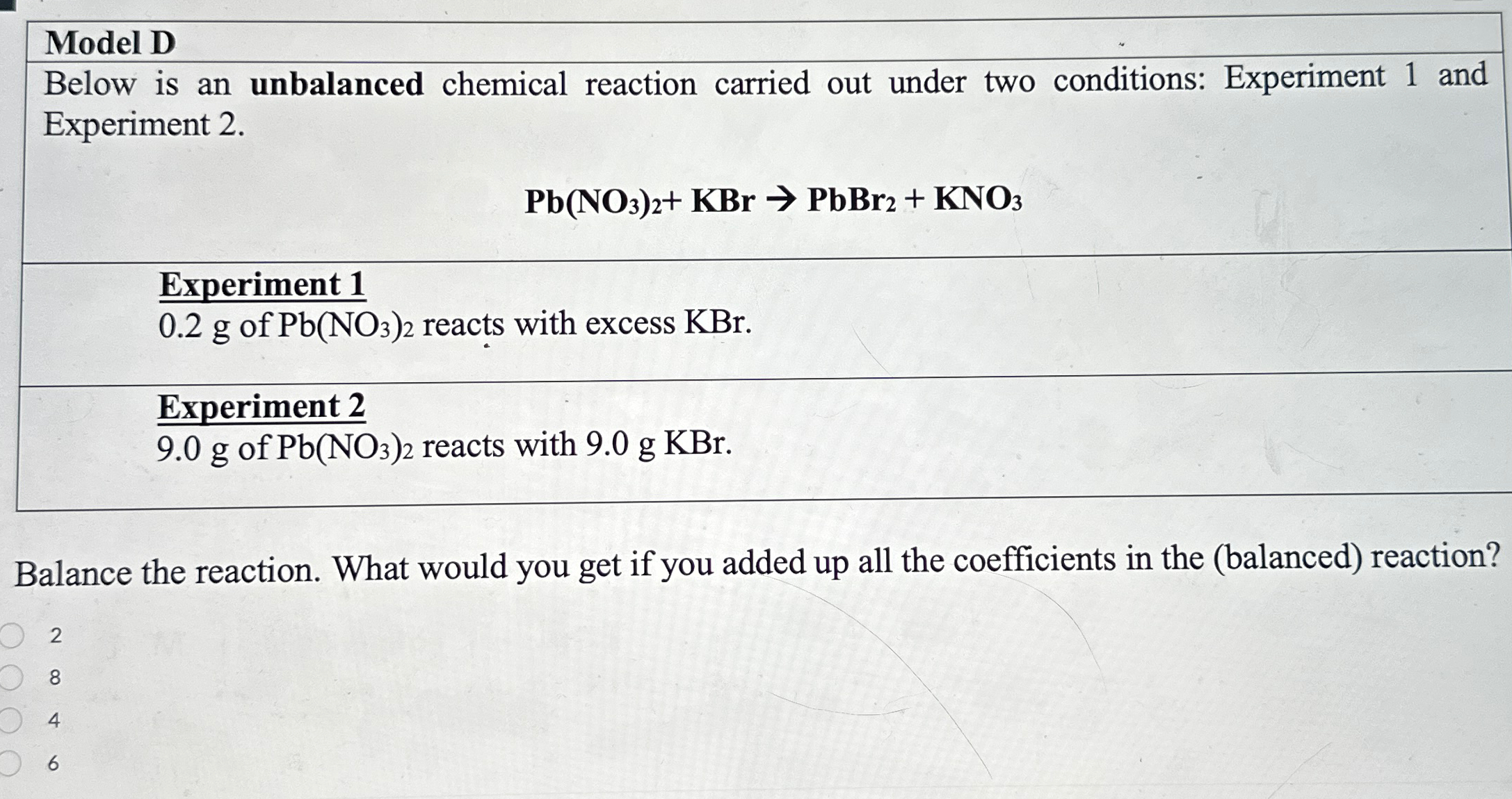 Solved Model DBelow is an unbalanced chemical reaction | Chegg.com