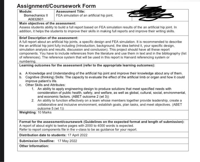 Solved Assignment/Coursework Form Module: Assessment Title: | Chegg.com