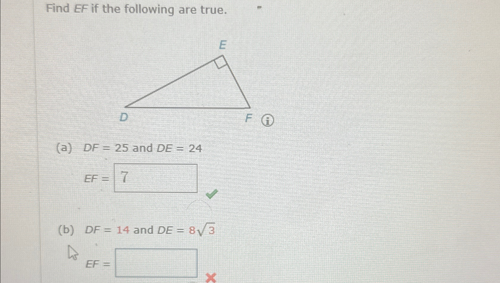 Solved Find EF if the following are true.(a) DF=25 ﻿and | Chegg.com