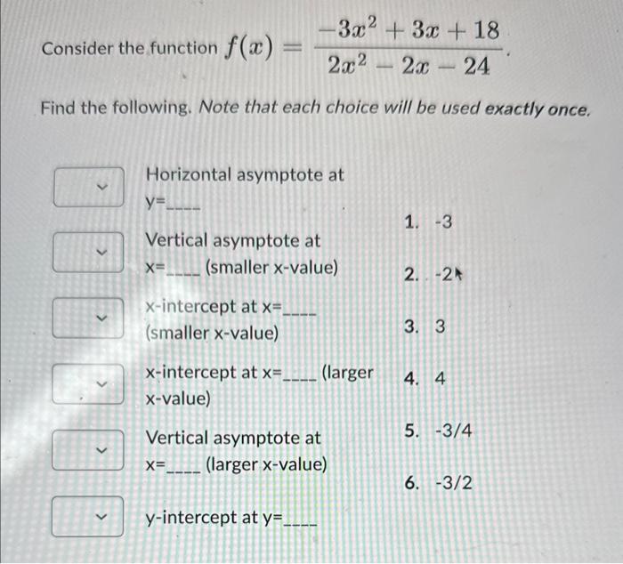 Solved Consider the function f(x)=2x2−2x−24−3x2+3x+18 Find | Chegg.com