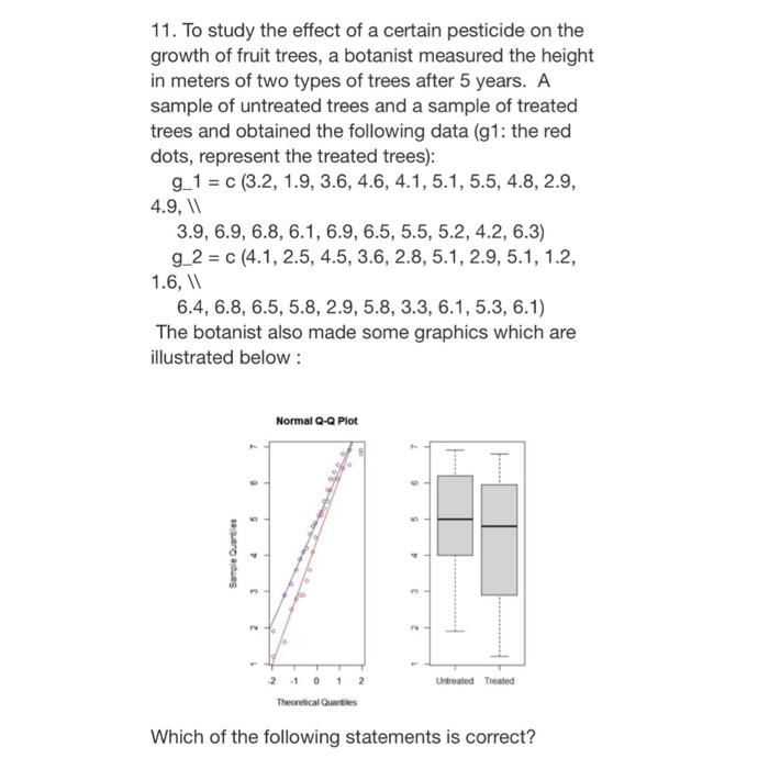 Solved 11. To study the effect of a certain pesticide on the | Chegg.com
