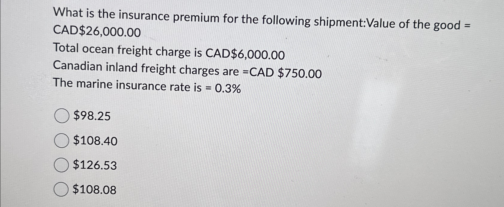 Solved What is the insurance premium for the following | Chegg.com