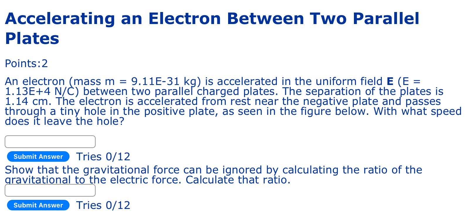 Solved Accelerating an Electron Between Two Parallel | Chegg.com