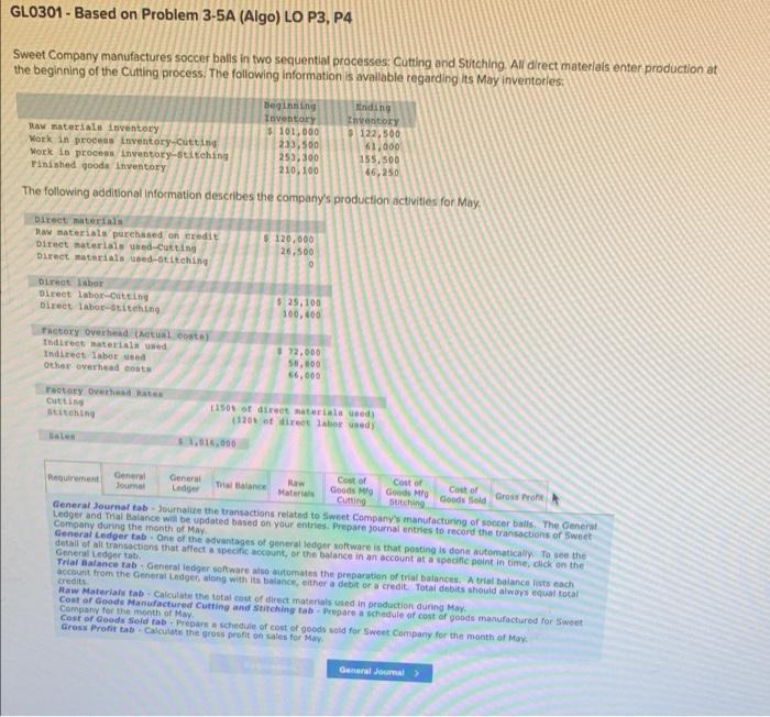 Solved GL0301 - Based on Problem 3-5A (Algo) LO P3, P4 Sweet | Chegg.com