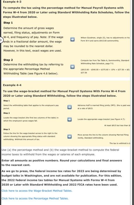Example 4-3 To compute the tax using the percentage | Chegg.com
