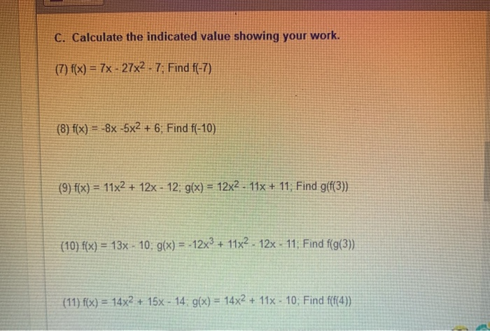 Solved C. Calculate the indicated value showing your work. | Chegg.com