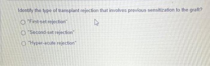 Solved Identify the type of transplant rejection that | Chegg.com