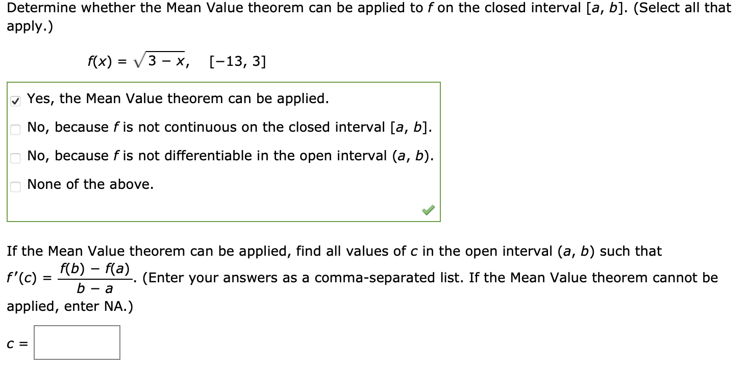 Solved Determine whether the Mean Value theorem can be | Chegg.com