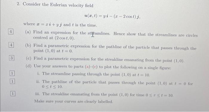 2. Consider the Eulerian velocity field | Chegg.com