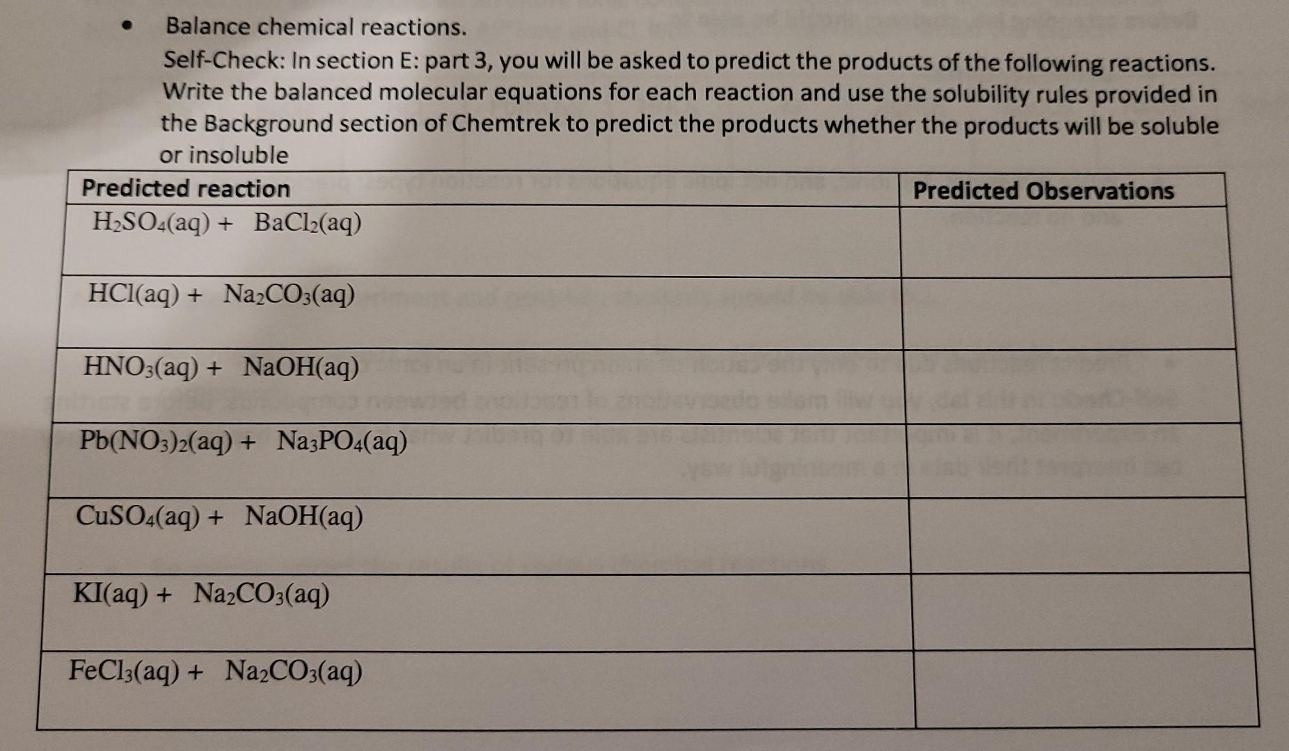Solved - Balance chemical reactions. Self-Check: In section | Chegg.com