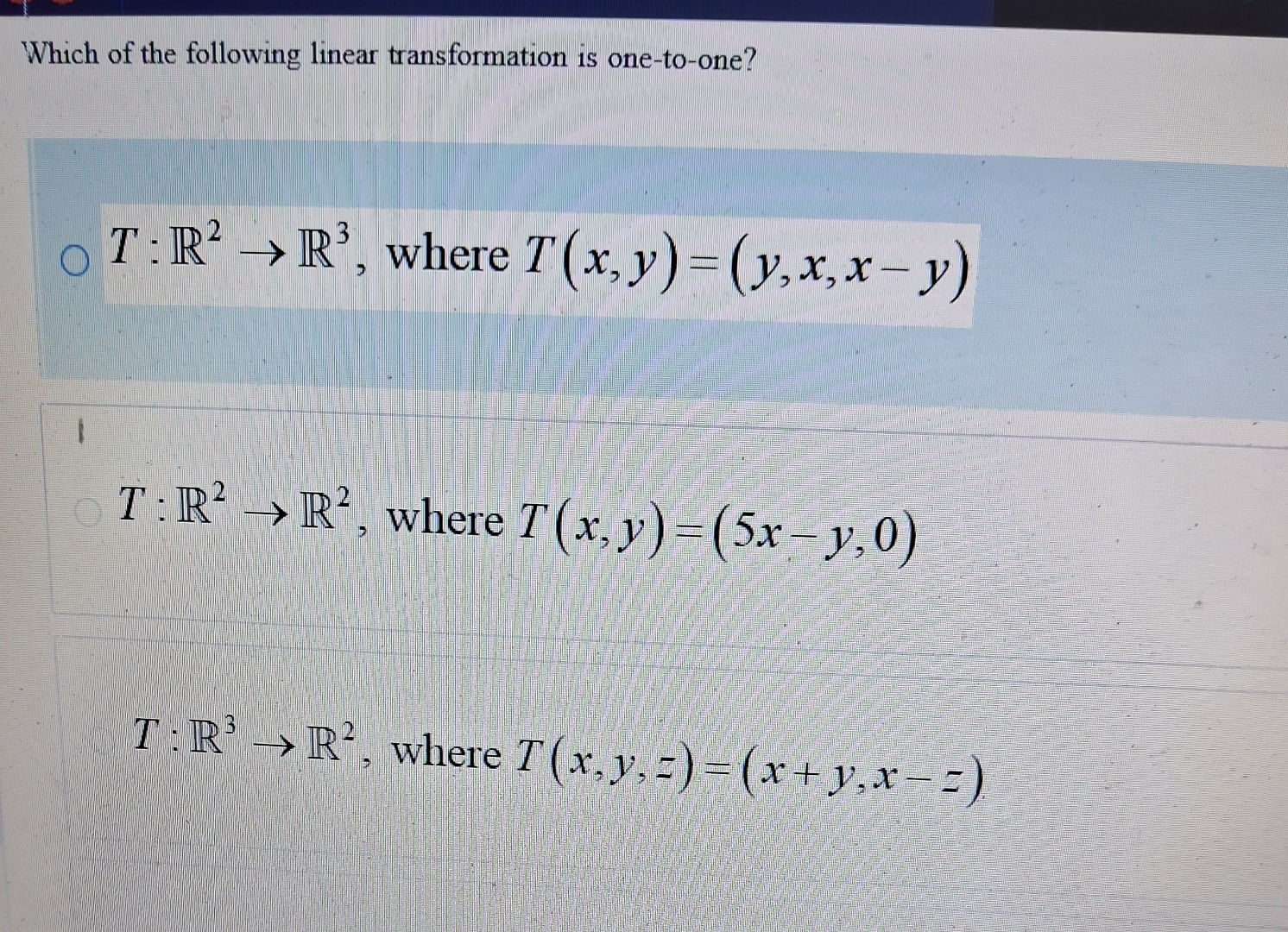 Solved Which of the following linear transformation is | Chegg.com