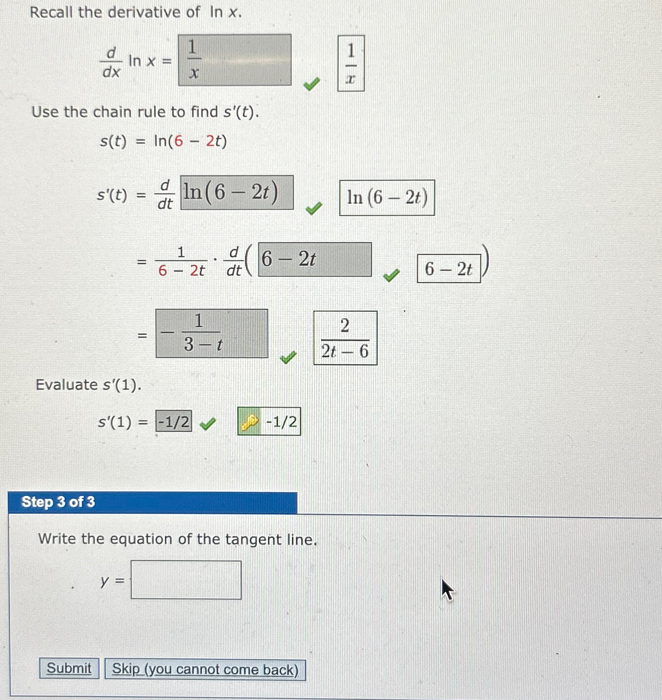 Solved Recall the derivative of lnx.ddxlnx=1xUse the chain | Chegg.com