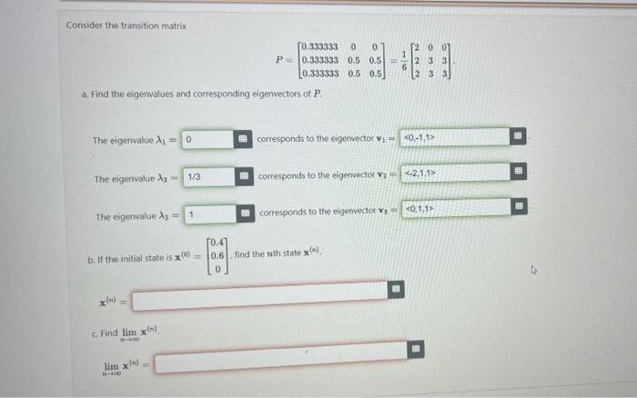 Solved Consider the transition matrix | Chegg.com
