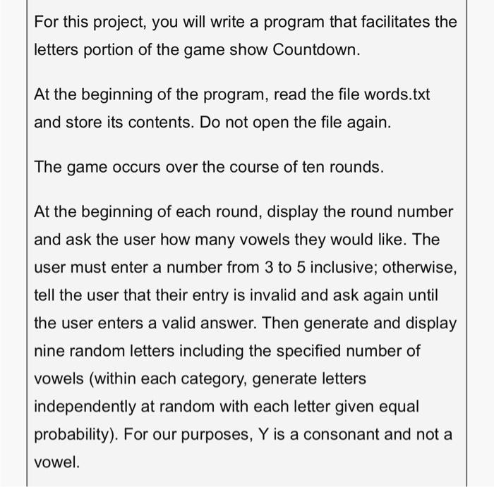 Solved For this project, you will write a program that | Chegg.com