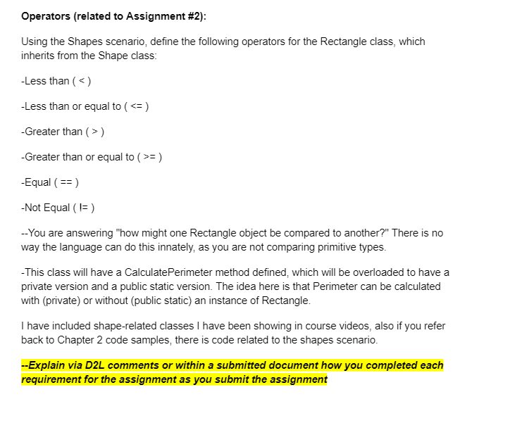 Solved Operators (related to Assignment #2):Using the Shapes | Chegg.com