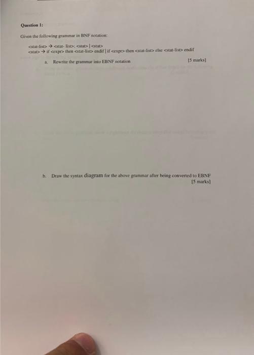 Question 1: Given the following grammar in BNF | Chegg.com