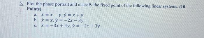 5. Plot the phase portrait and classify the fixed | Chegg.com