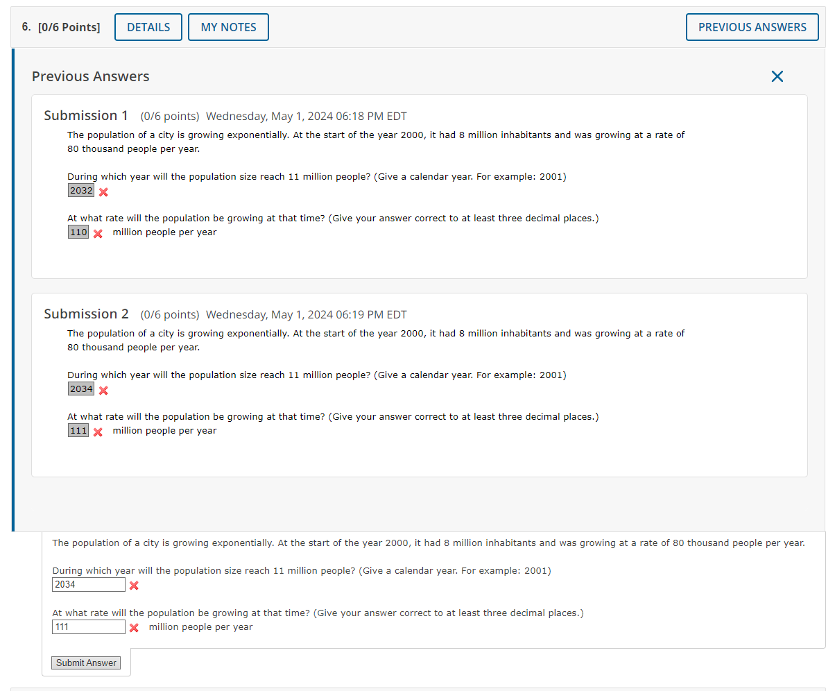 Solved Previous AnswersSubmission 1 (0/6 ﻿points) | Chegg.com