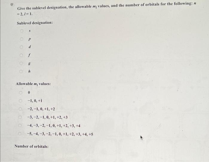 Solved Give the sublevel designation, the allowable m, | Chegg.com