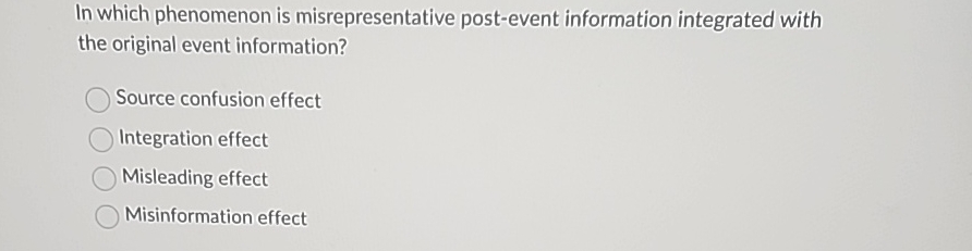 In which phenomenon is misrepresentative post-event | Chegg.com