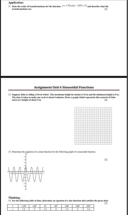 Solved Assignment Unit 6 Sinusoidal Functions 15 Toronto 