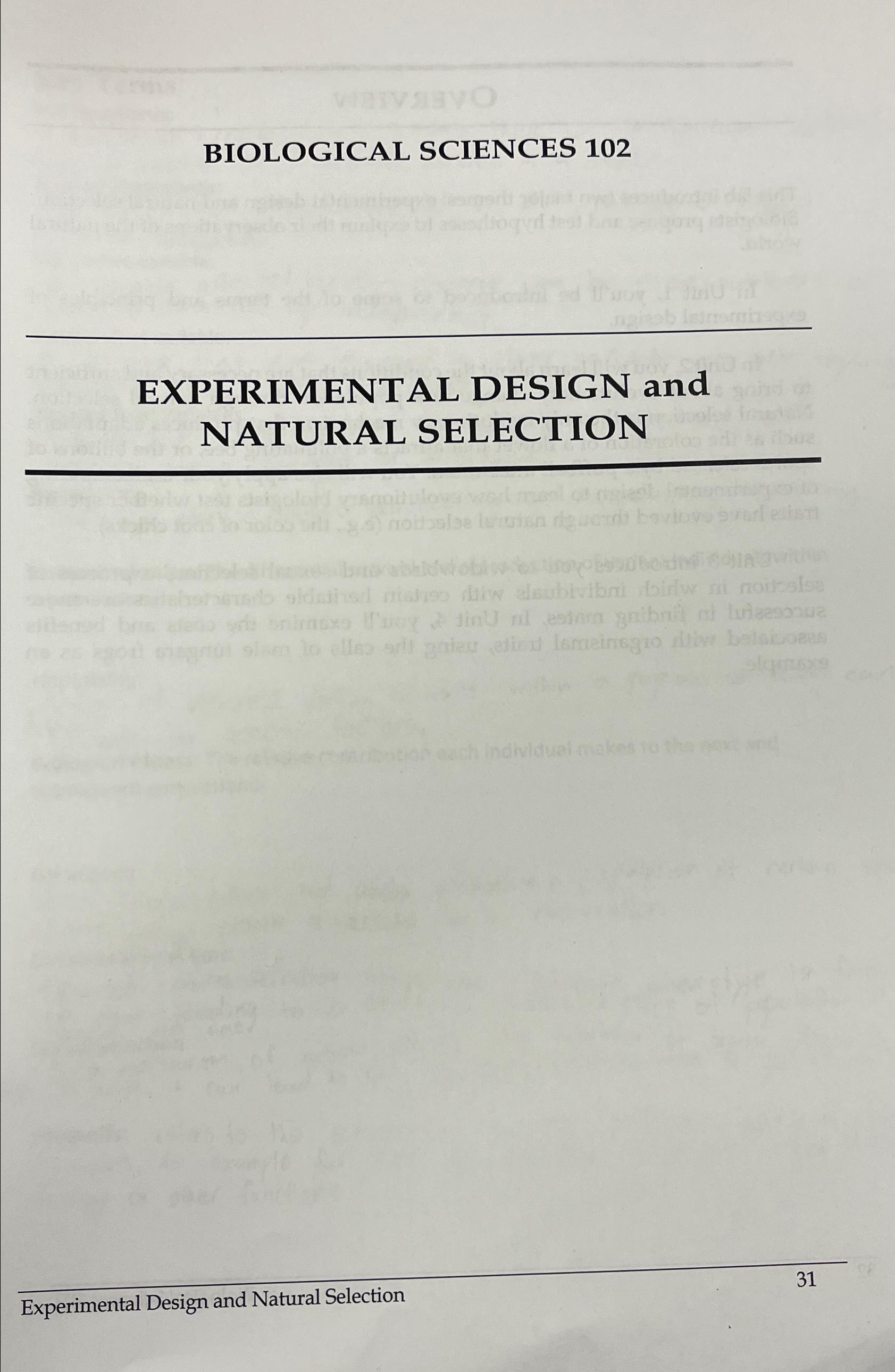 Solved BIOLOGICAL SCIENCES 102EXPERIMENTAL DESIGN and | Chegg.com