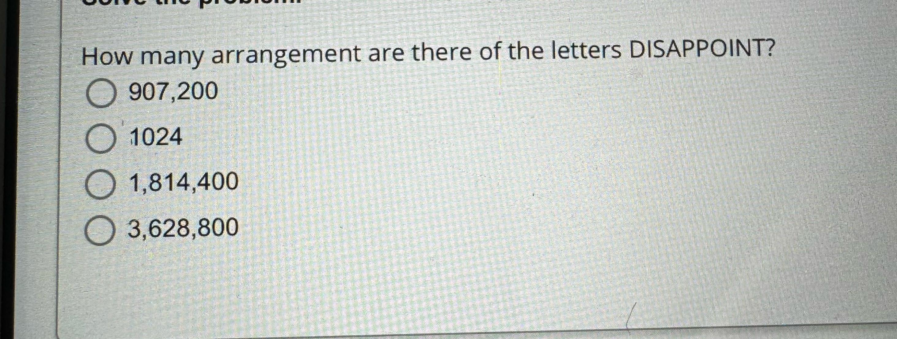Solved How many arrangement are there of the letters | Chegg.com