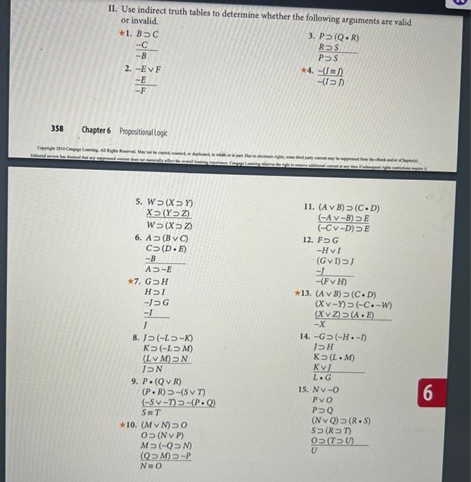 II. Use indirect truth tables to determine whether | Chegg.com