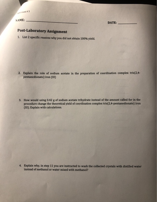 Solved NAME: DATE: Post-Laboratory Assignment 1. List 2 | Chegg.com