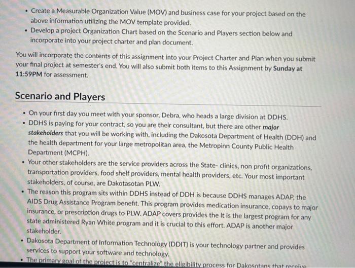 Solved - Create a Measurable Organization Value (MOV) and | Chegg.com