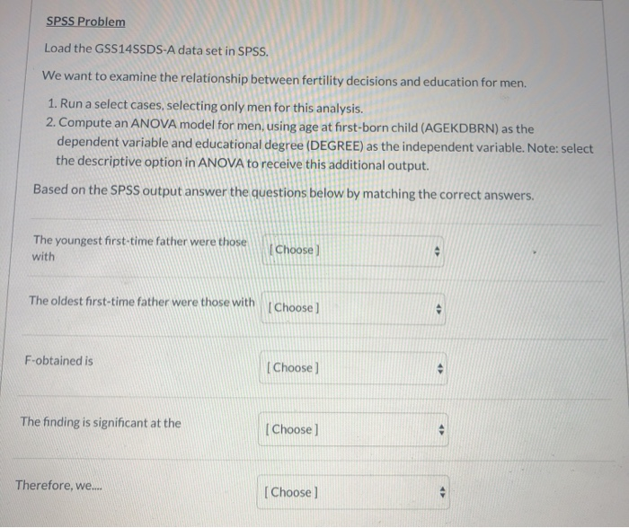SPSS Problem Load the GSS14SSDS-A data set in SPSS. | Chegg.com
