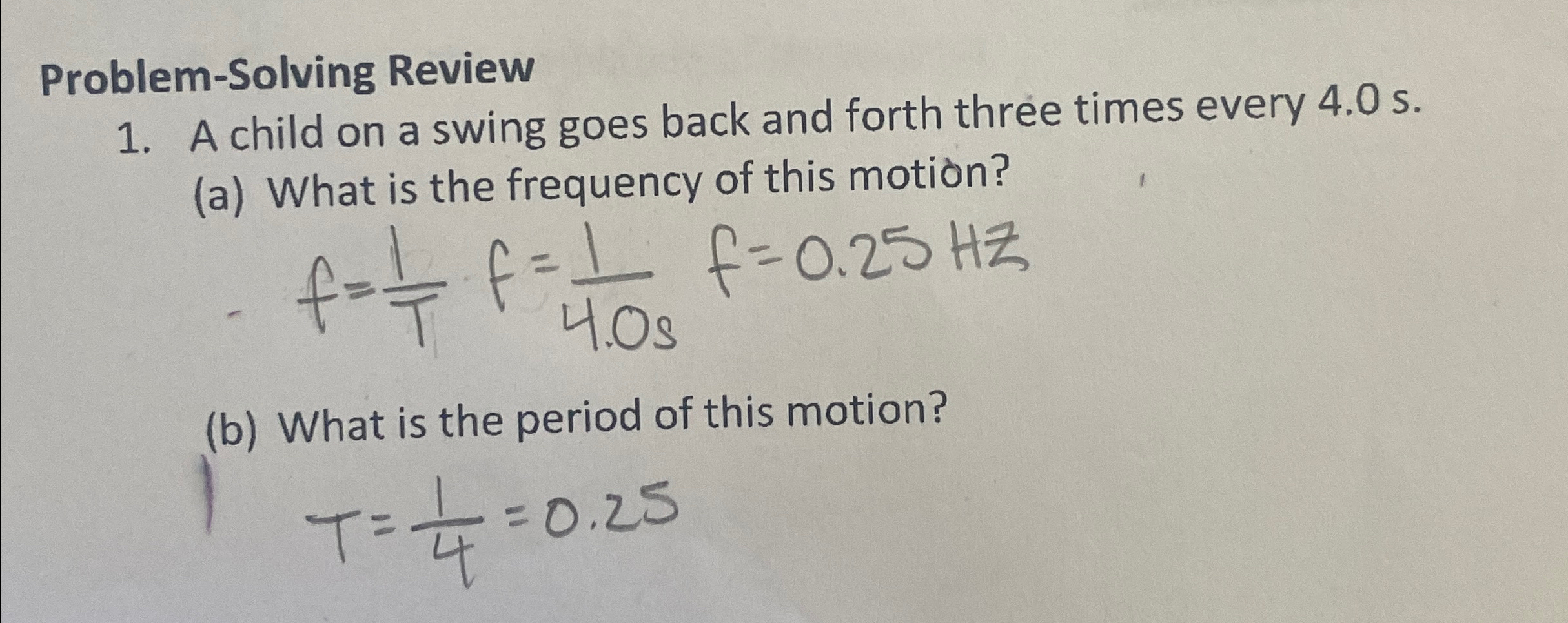 Solved Problem-Solving ReviewA child on a swing goes back | Chegg.com