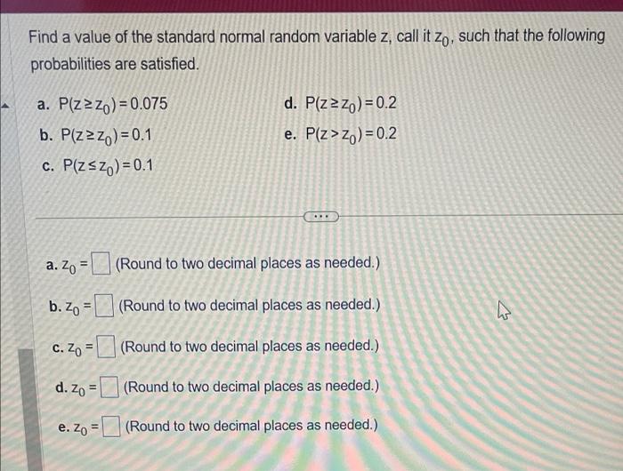 Solved Find a value of the standard normal random variable | Chegg.com