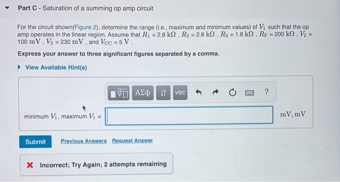 Solved Part C - Saturation of a summing op amp circuit For | Chegg.com