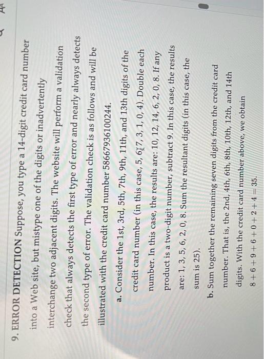 ERROR DETECTION Suppose, you type a 14-digit credit | Chegg.com