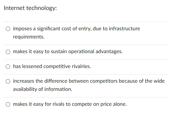Solved Internet technology:imposes a significant cost of | Chegg.com
