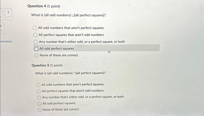Solved What is \\{all odd numbers\\} U\\{all perfect | Chegg.com