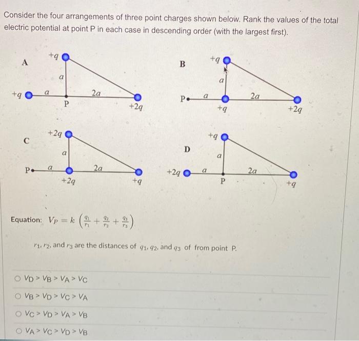 Solved Consider the four arrangements of three point charges | Chegg.com