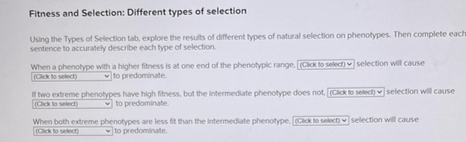 Solved Fitness and Selection: Different types of | Chegg.com