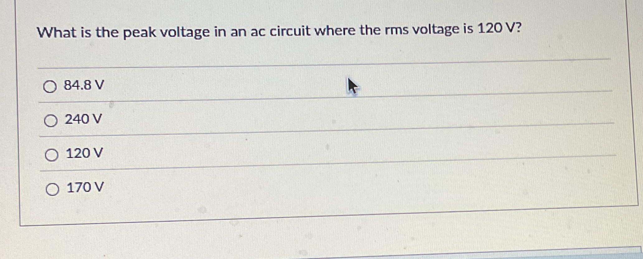 Solved What is the peak voltage in an ac circuit where the | Chegg.com